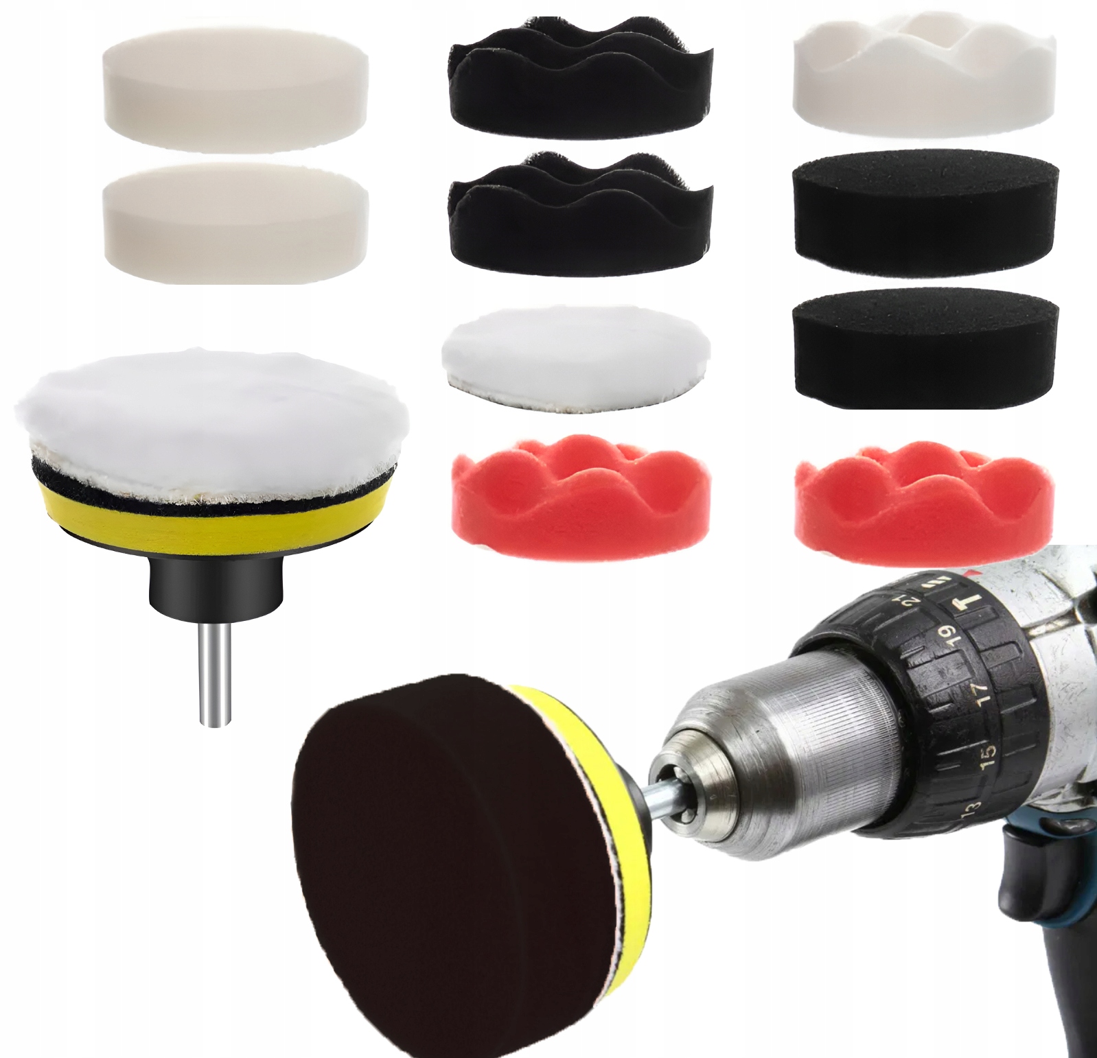 PADY POLERSKIE GĄBKI DO POLEROWANIA NA WIERTARKĘ PAD POLERSKI NA RZEP ...