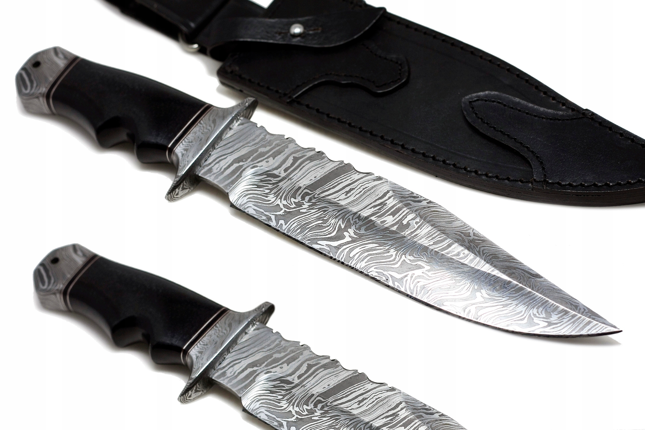 Nóż myśliwski BOWIE taktyczny ręcznie wykonany stal DAMASCEŃSKA ETUI ... Nóż myśliwski BOWIE taktyczny ręcznie wykonany stal DAMASCEŃSKA ETUI ...