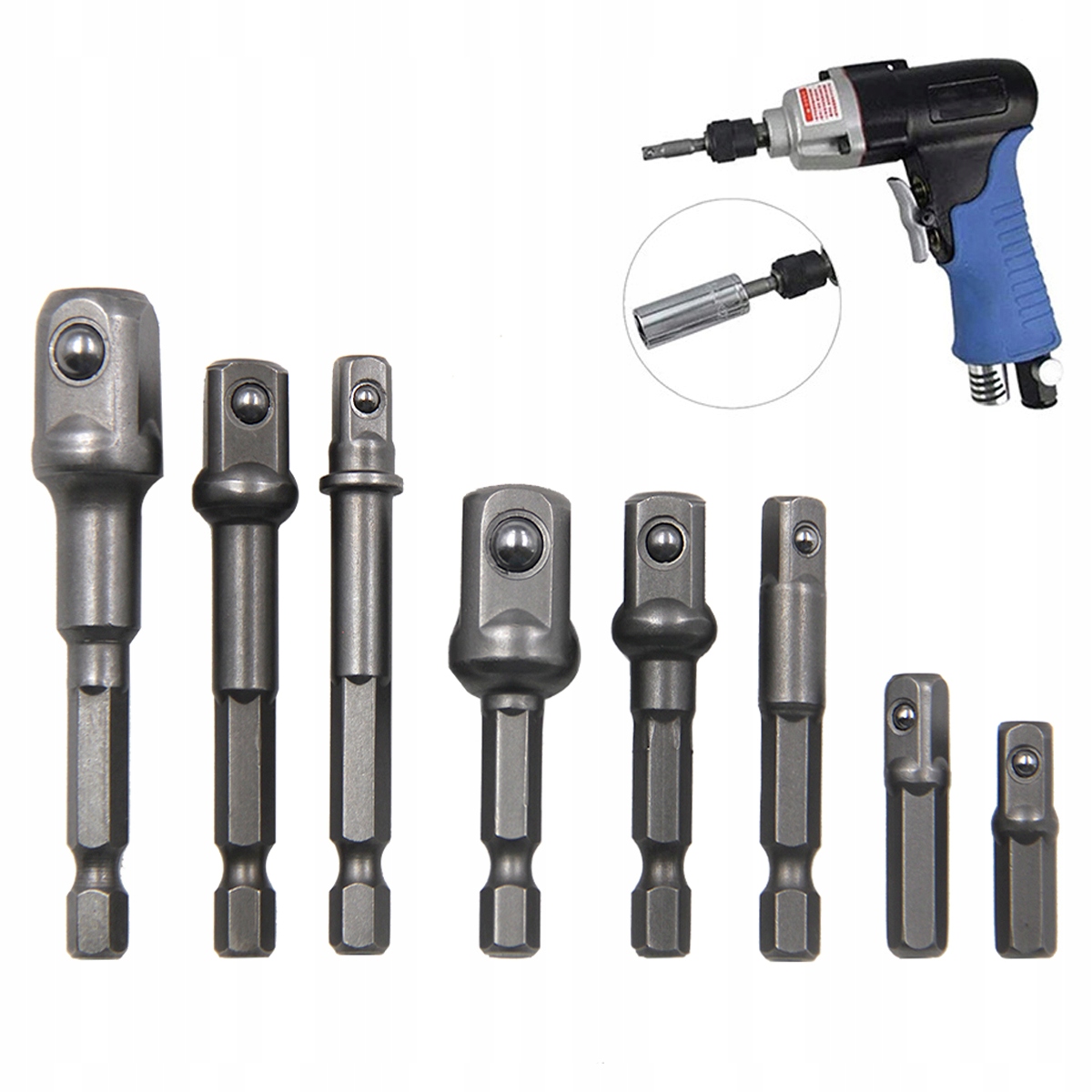 ADAPTERY REDUKCJA DO NASADEK WKRĘTARKI, REDUKCJE 1/4 3/8 1/2, ZESTAW 8 SZT. - docom.com.ua