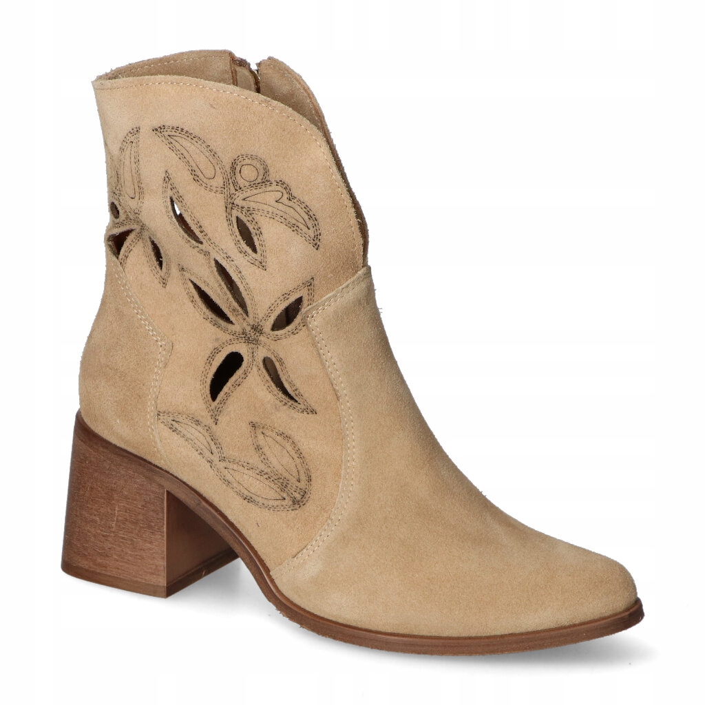 Botki Ażurowe Damskie Lewski Beż Zamszowe 40 • Cena, Opinie • Botki ...