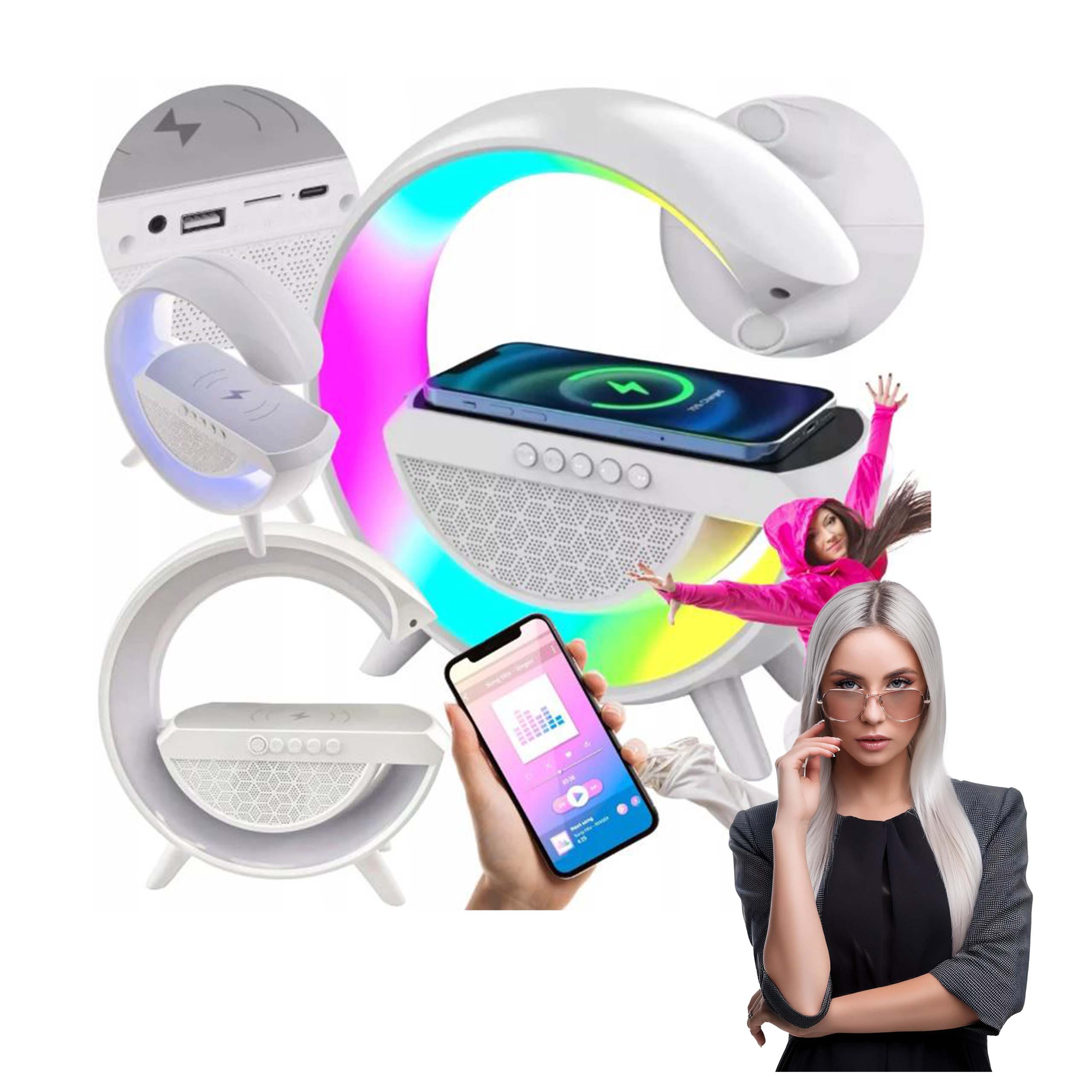 LAMPKA nocna biurkowa BIAŁA LED Z GŁOŚNIKIEM I ŁADOWARKA IQ | RADIO ...