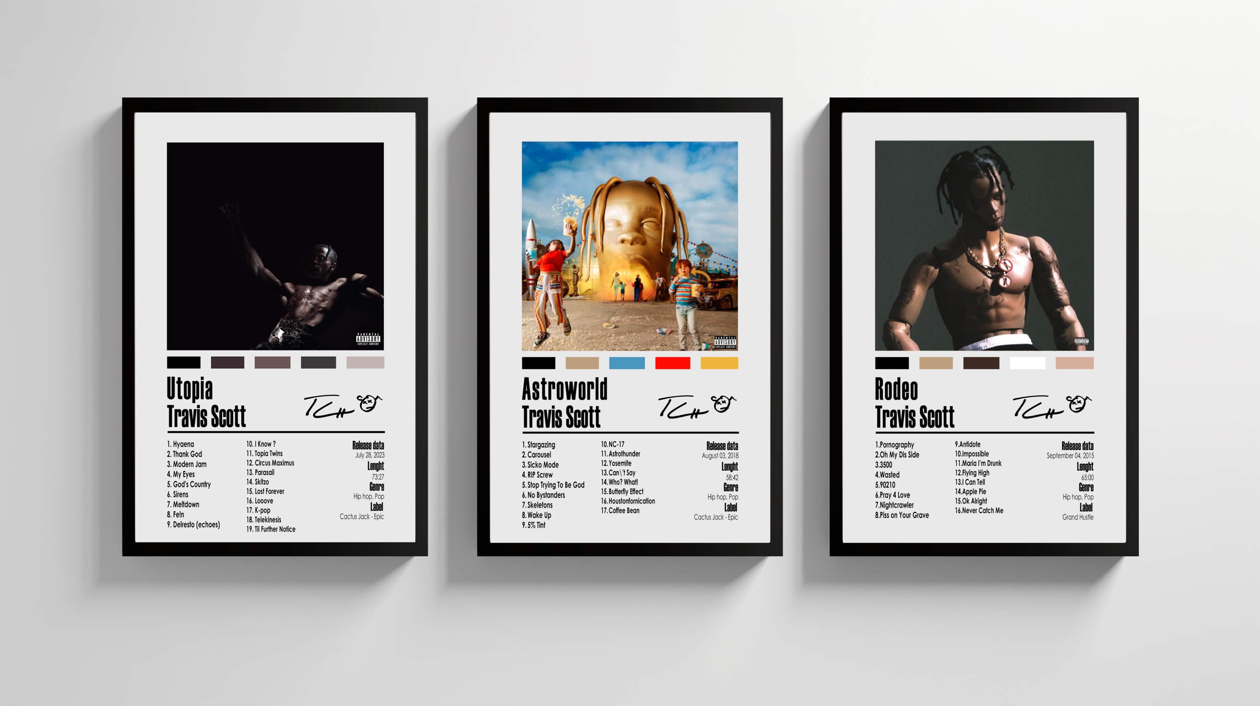 Travis Scott sada 3 obrazů s alby Astroworld Utopia Rodeo, • Ceny ...