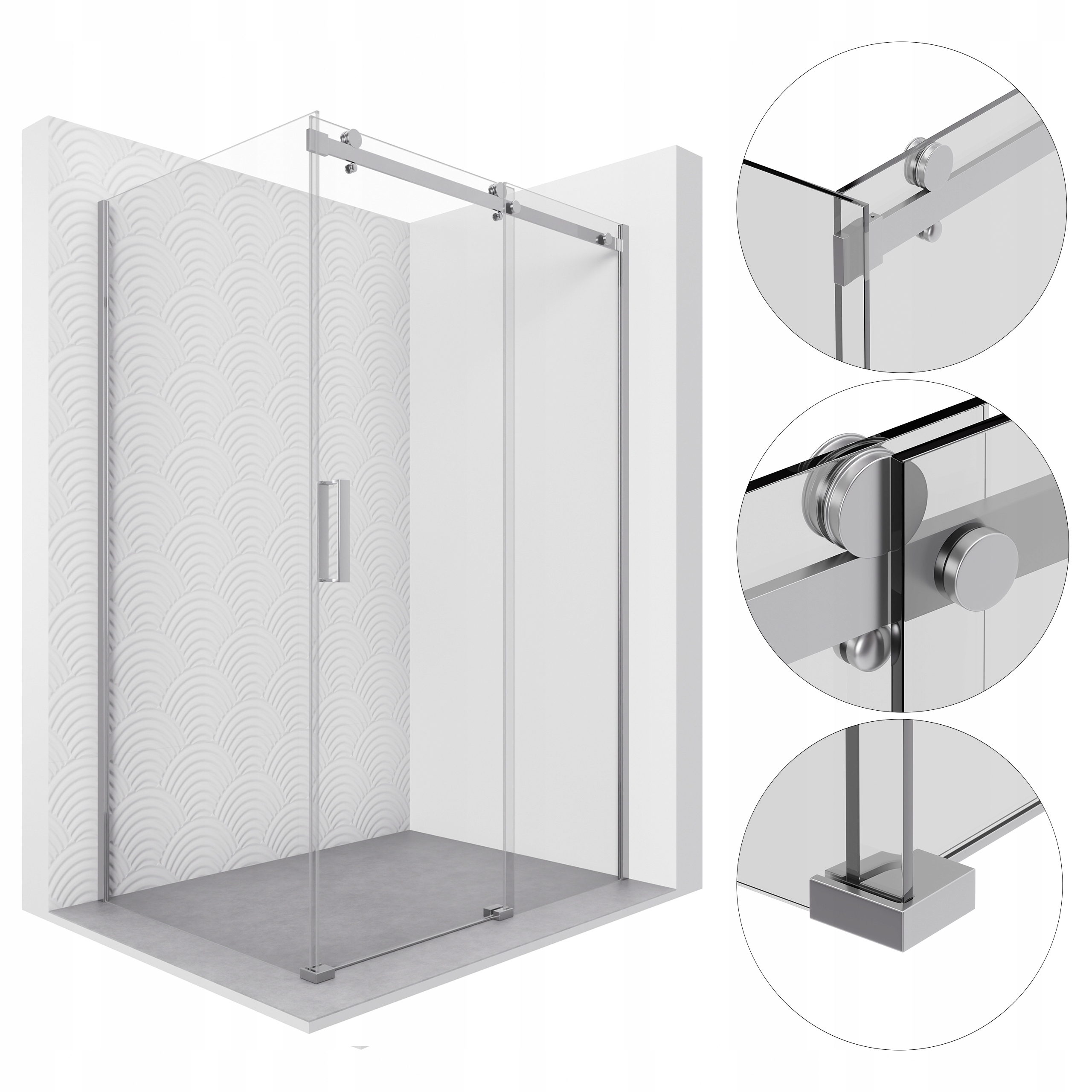 KABINA PRYSZNICOWA 120x90 CHROM PROSTOKĄTNA DRZWI PRZESUWNE 8MM ESG ...
