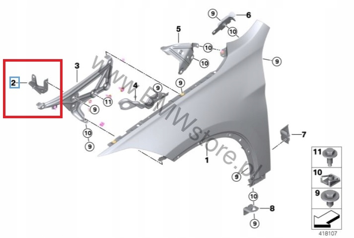 mocowanie slizg blacha błotnika BMW X2 F39 prawy 41007427127 / 7427128 ...