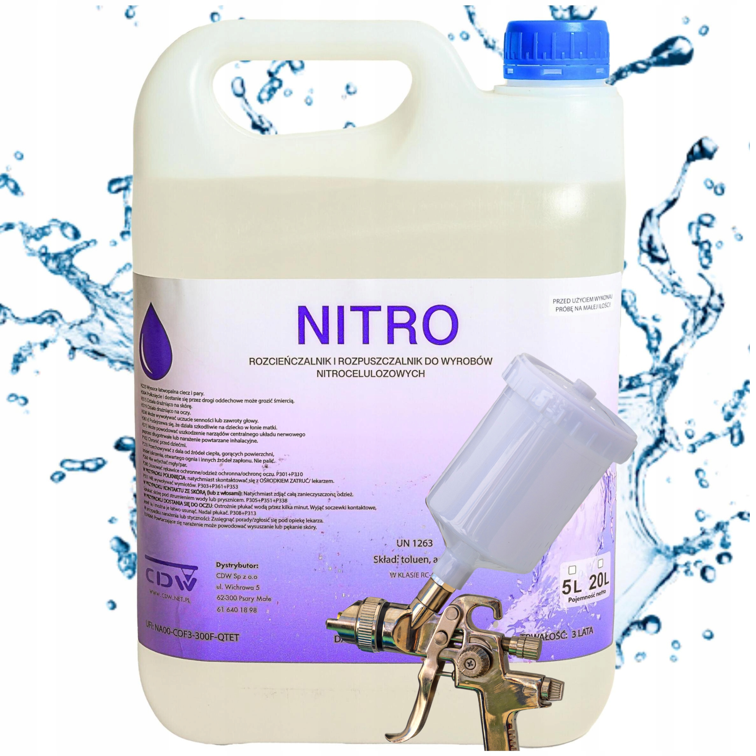 NITRO 5L ROZPUSZCZALNIK RC-01 CZYSTY ROZCIEŃCZALNIK DO FARB LAKIERÓW CDW NITRO ROZPUSZCZALNIK 5L ...