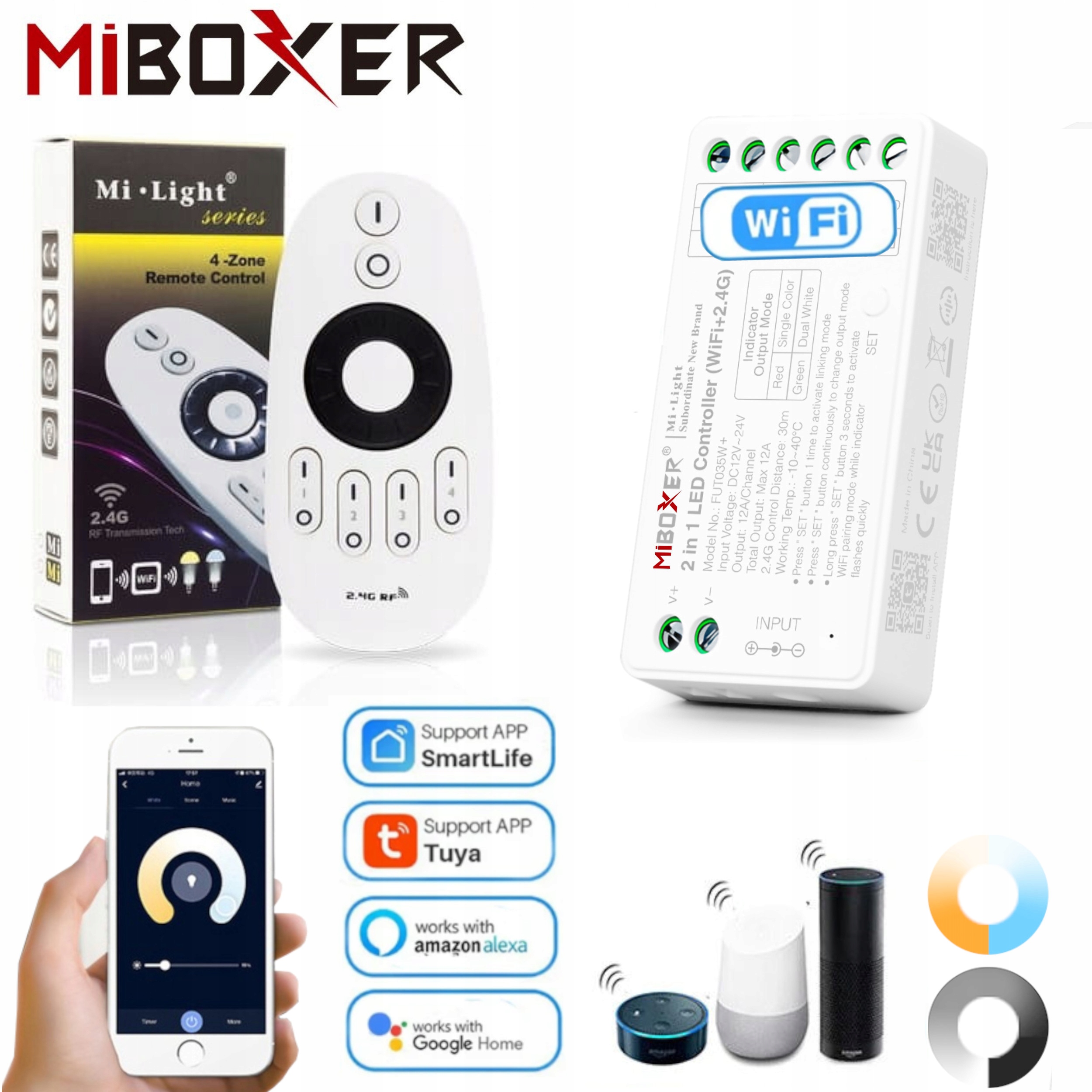 MiBoxer FUT035W+ sterownik taśm LED WiFi 2,4 GHz CCT 12–24V MiLight ...