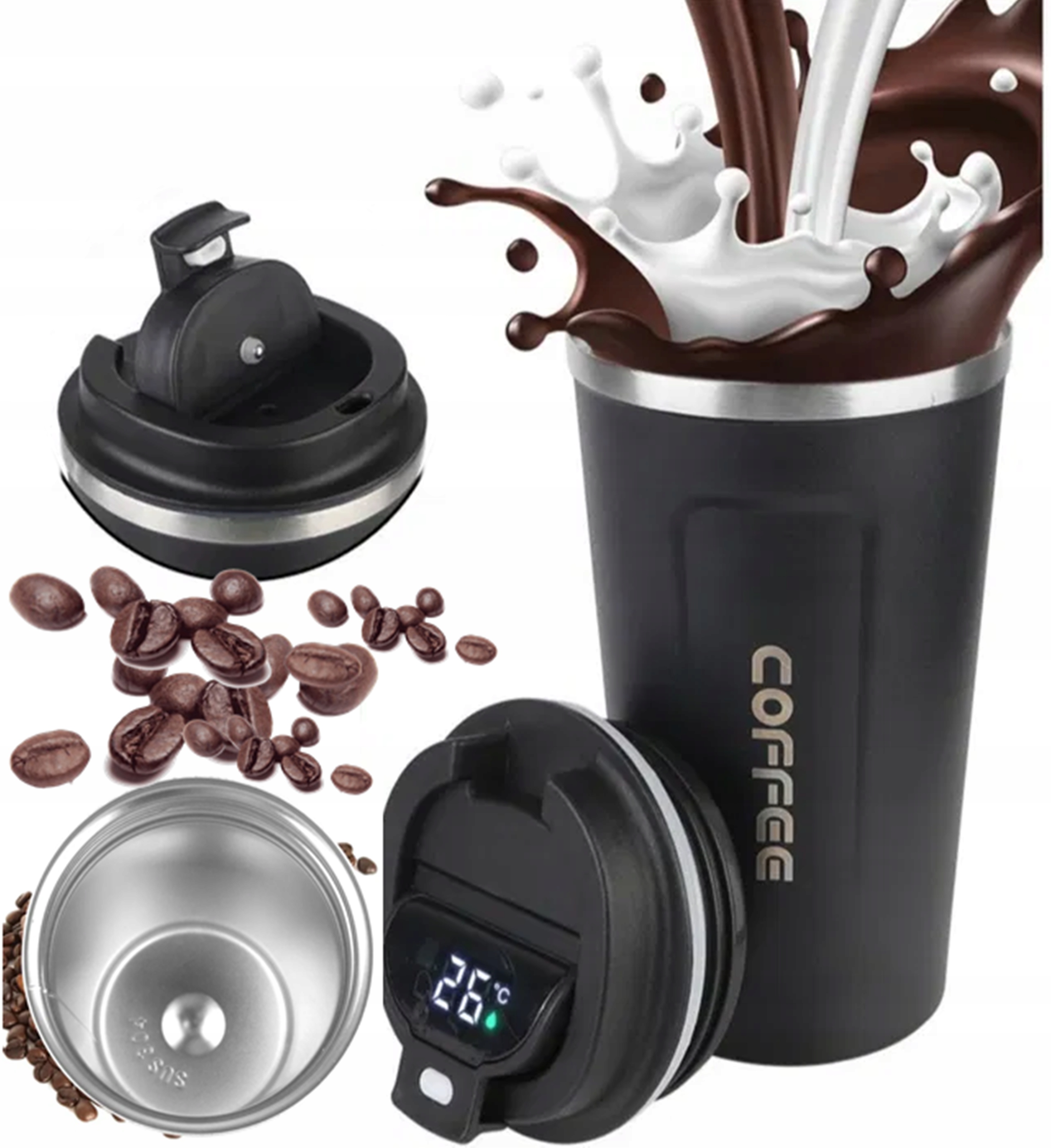 KUBEK TERMICZNY TERMOS Z TEMPERATURĄ LCD Z WYŚWIETLACZEM NA KAWĘ HERBATĘ (5906700650550) • Cena ...