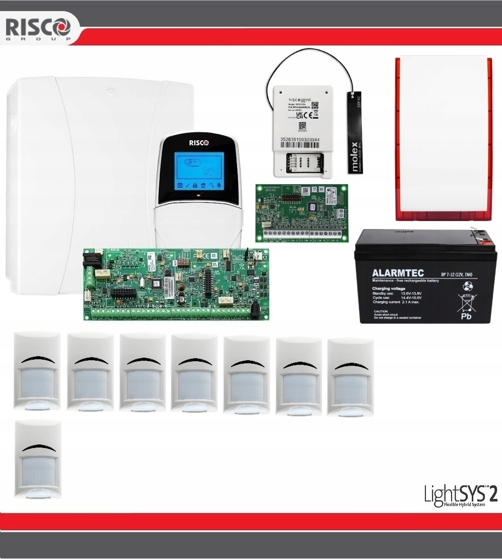 SYSTEM ALARMOWY LIGHTSYS 2 RISCO GSM APLIKACJA ZESTAW 8 CZUJEK PIR BOSCH (0096042023800) • Cena ...