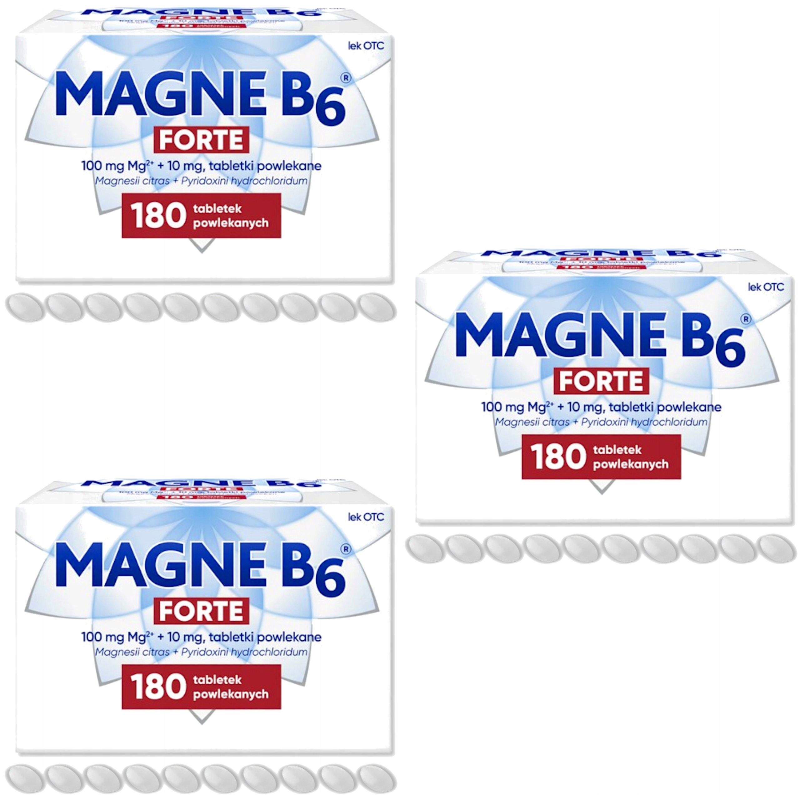 Zestaw Magne B6 Forte 100 mg+10 mg 3 op x 180 tab. 540 tabletek powlekanych (5902502001002 ...