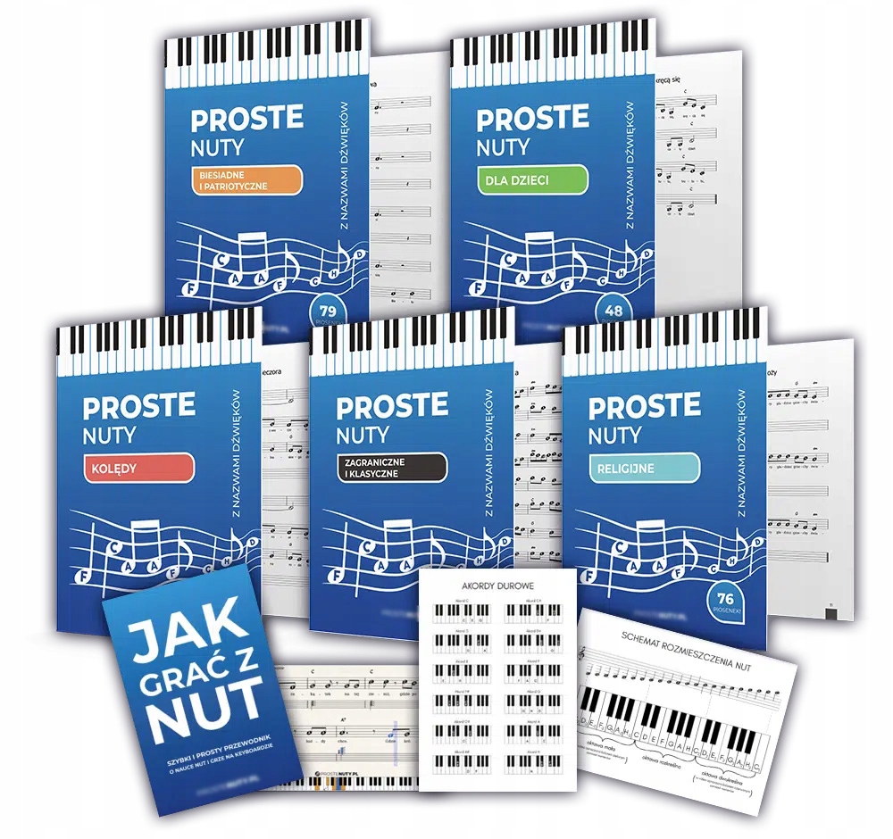 PROSTE NUTY MEGA PAKIET 5 KSIĄŻEK, AKORDY, PORADNIK PIANINO, KEYBOARD ...