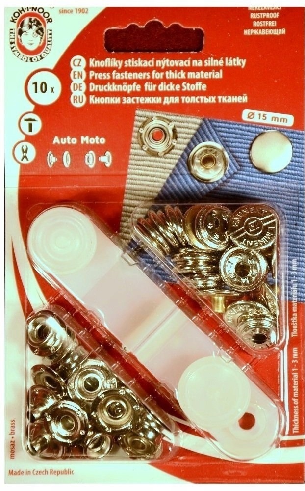 Napy nierdzewne kaletnicze z praską napownicą 15 mm nikiel 10 sztuk nap ...