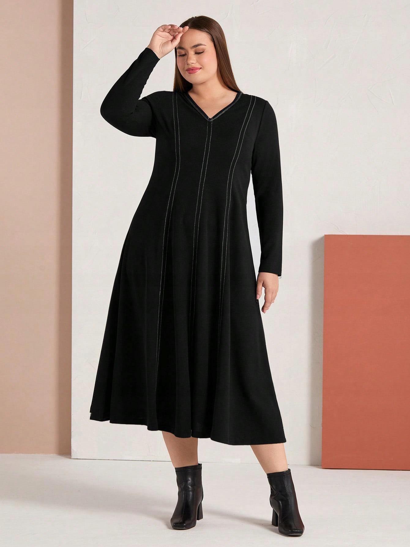 SUKIENKA MIDI CZARNA DEKOLT V PROSTA LUŹNA ROZKLOSZOWANA SHEIN 52 • Cena, Opinie • Sukienki ...