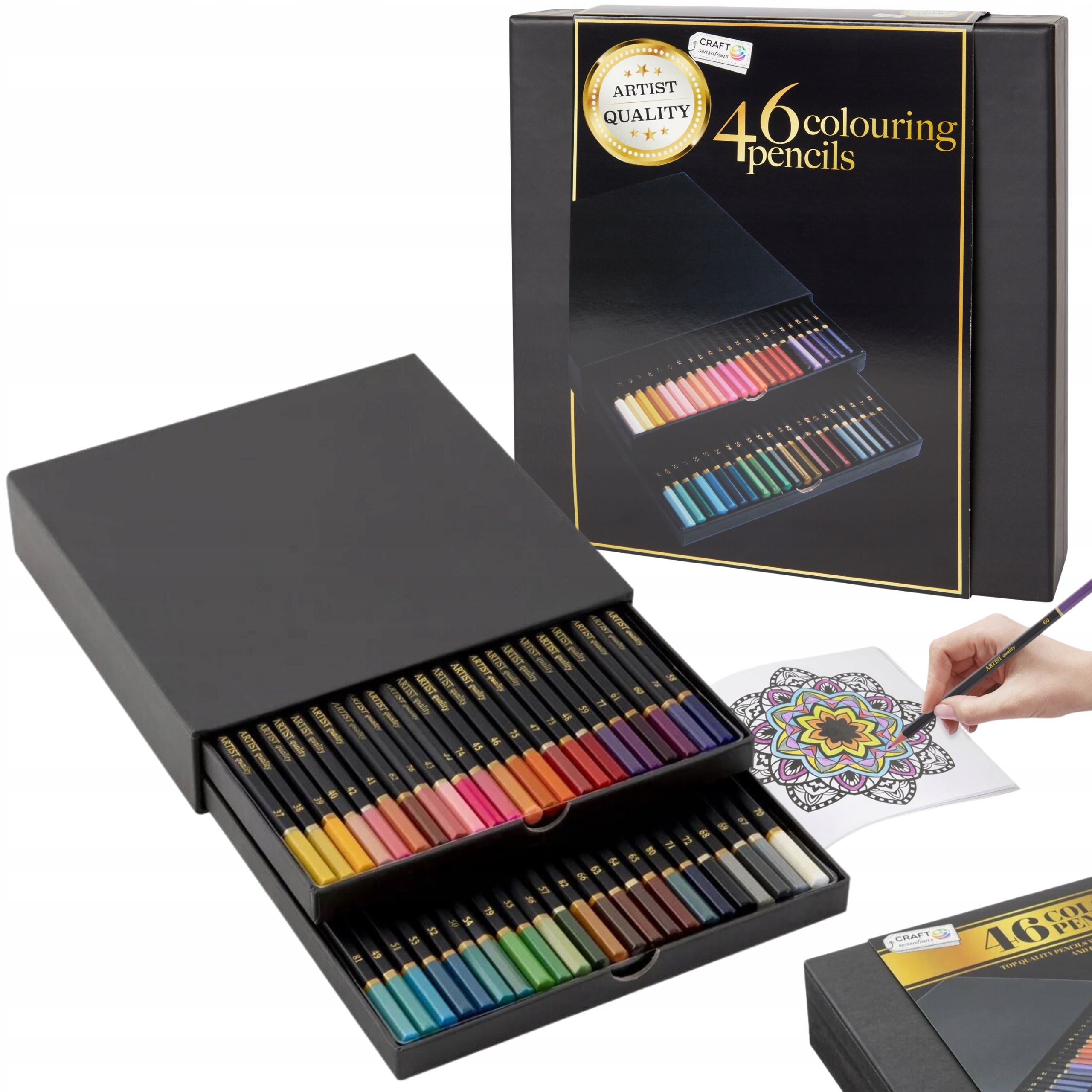 KREDKI OŁÓWKOWE PROFESJONALNE MIĘKKIE ZESTAW DO RYSOWANIA KREDEK 46 KOL ...