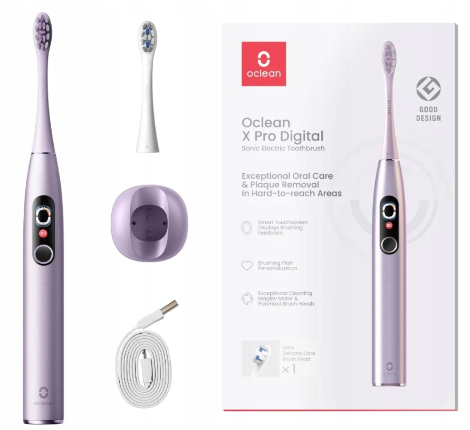 Szczoteczka soniczna Oclean X Pro Digital 3 tryby Timer Fioletowa (6970810553475) • Cena, Opinie ...