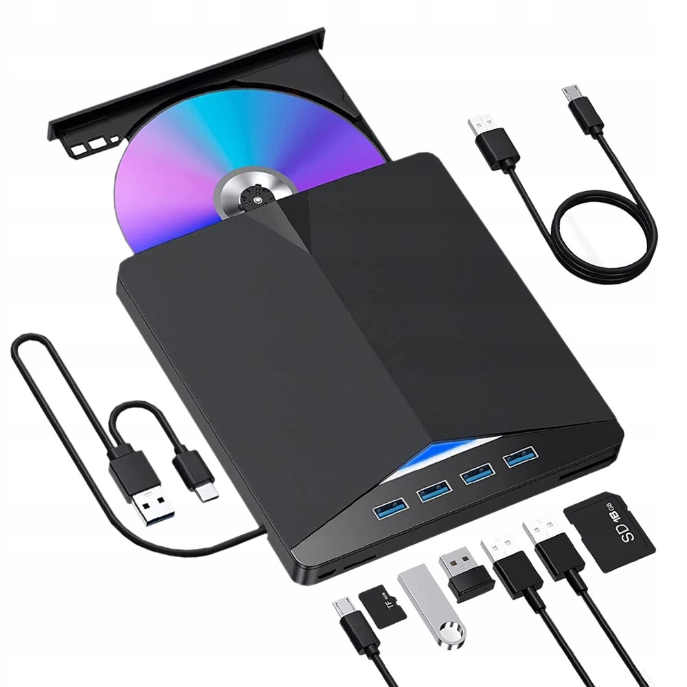 Zewnętrzny napęd nagrywarka płyt CD/DVD 7w1 HUB USB 2.0 czytnik SD/TF ...
