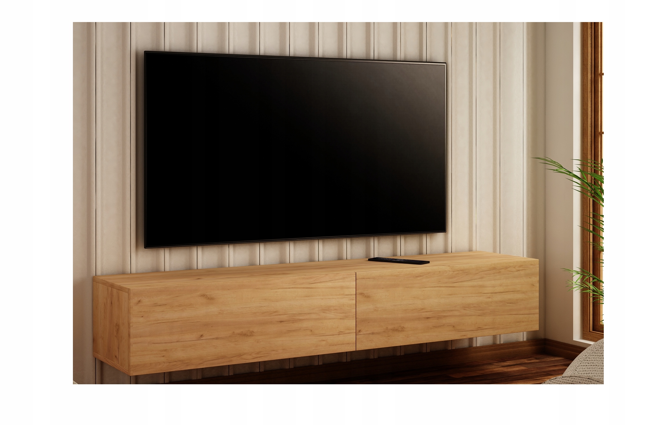 WISZĄCA SZAFKA RTV 140 CM DĄB CRAFT ZŁOTY • Cena, Opinie • Szafki RTV ...