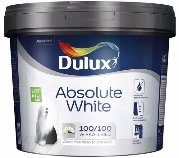 Farba akrylowa ścienna Dulux 5 l Absolute White mat (3701577718554 ...