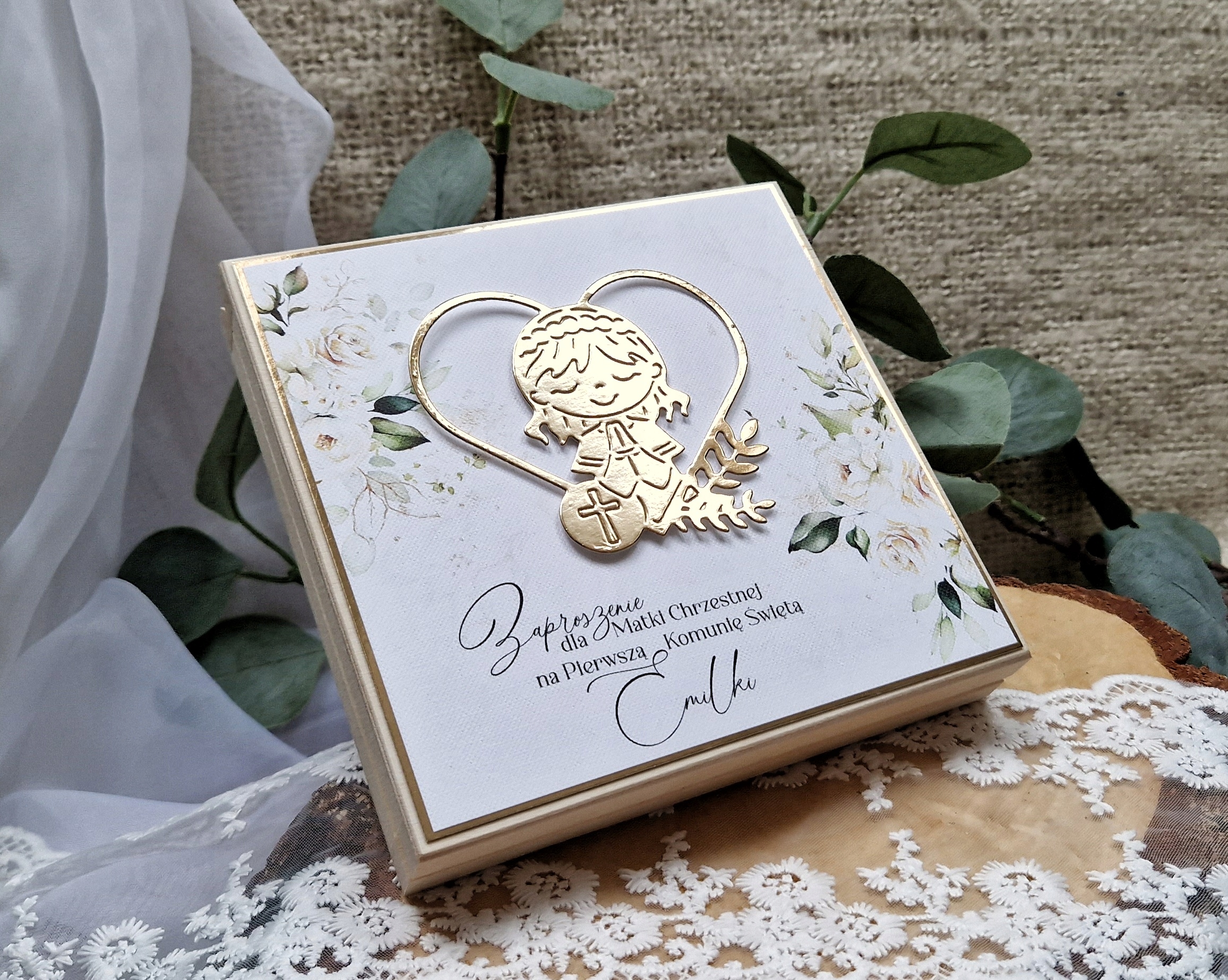 ZAPROSZENIA w pudełku dla CHRZESTNYCH dziadków KOMUNIA personalizowane • Cena, Opinie • Kartki ...