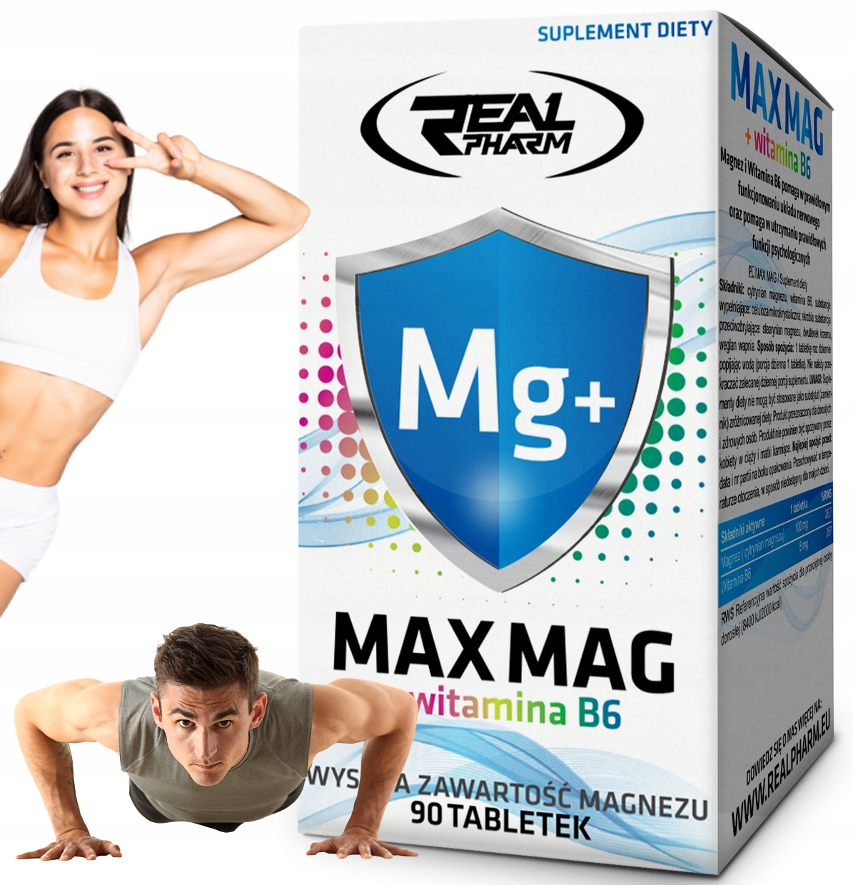 MAGNEZ WITAMINA B6 regeneracja skurcze MAX MAG+B6 Real Pharm 90 tab ...