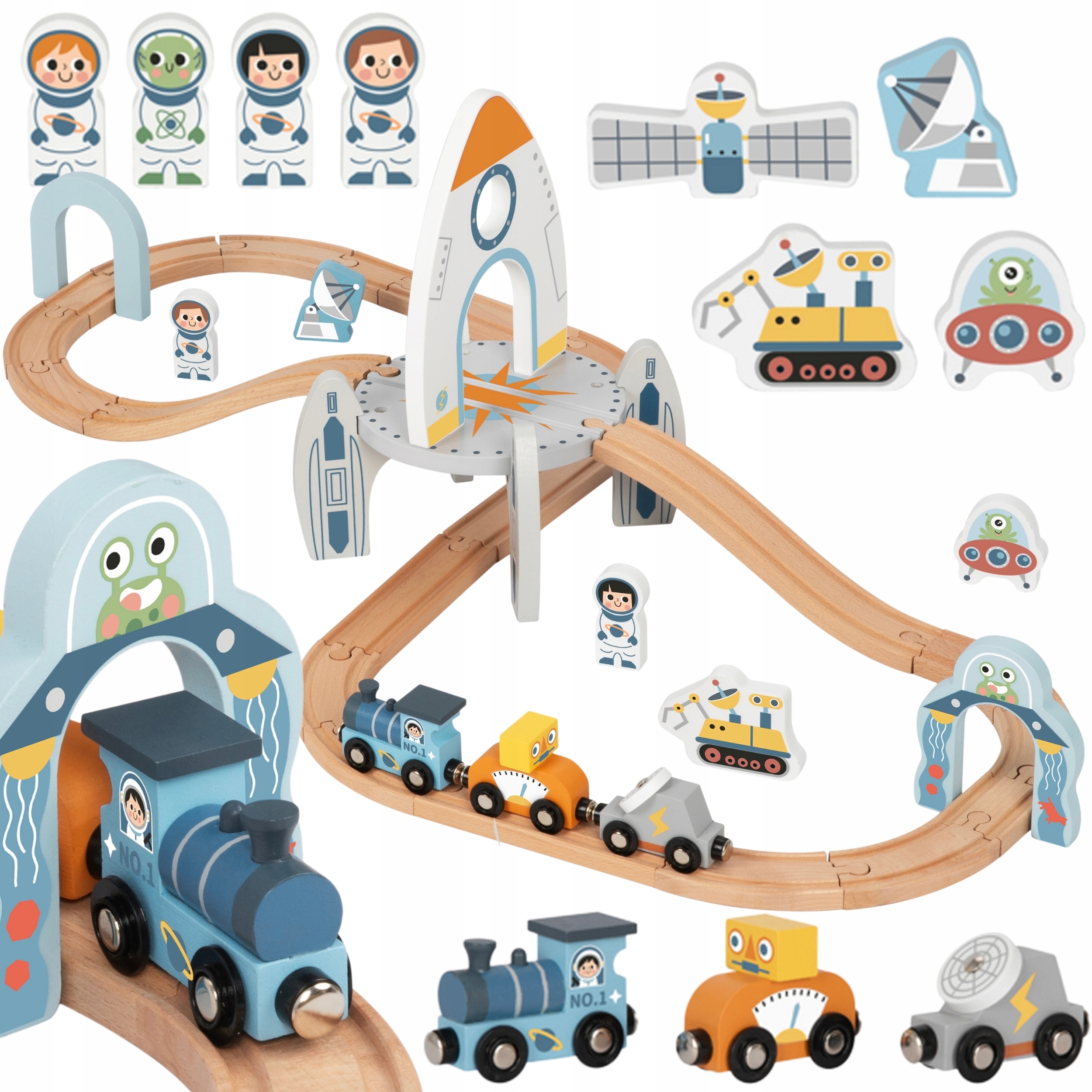 WIELKI ZESTAW DREWNIANY TOR KOLEJKA POCIĄG CIUCHCIA MAGNES KOSMOS TOOKY ...
