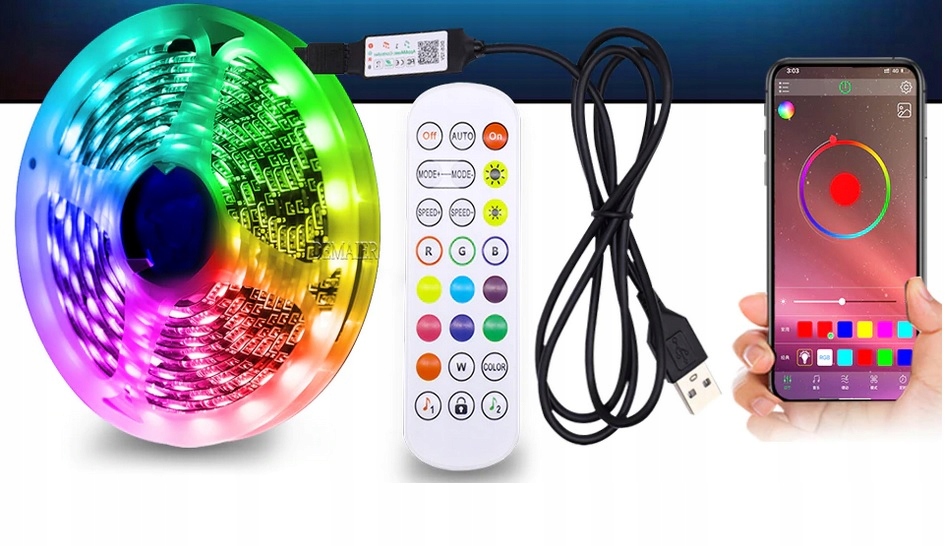 TASMA LED RGB 5V USB PODSWIETLENIE TV 3M bluetooth • Cena, Opinie ...