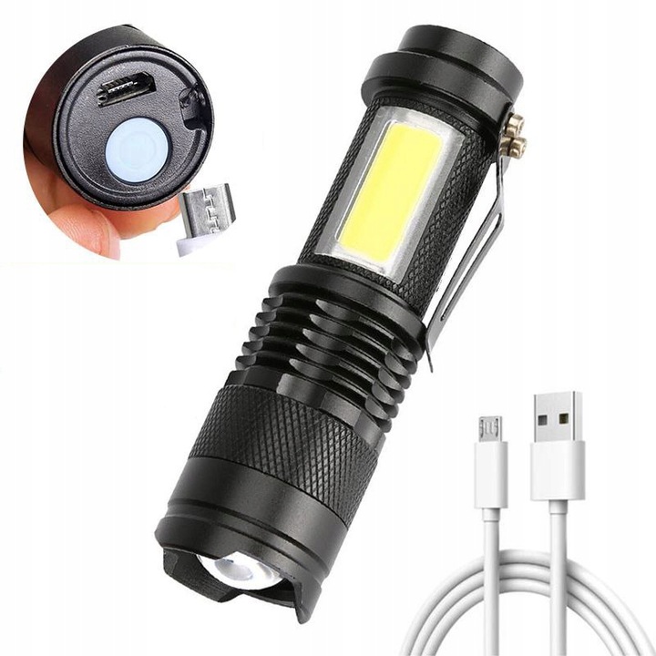 LATARKA TAKTYCZNA KIESZONKOWA LED COB USB MINI9 - 5904800125893 - 16959835816 - Allegro