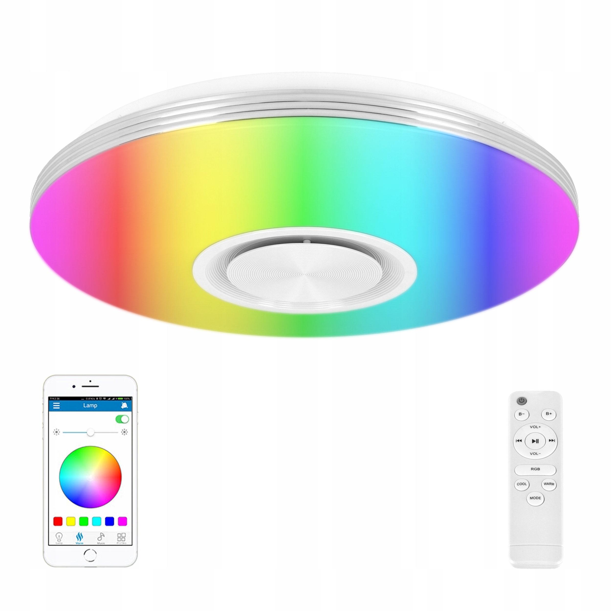Lampa plafon LED RGB GŁOŚNIK Bluetooth 60w + PILOT (5903707718566 ...