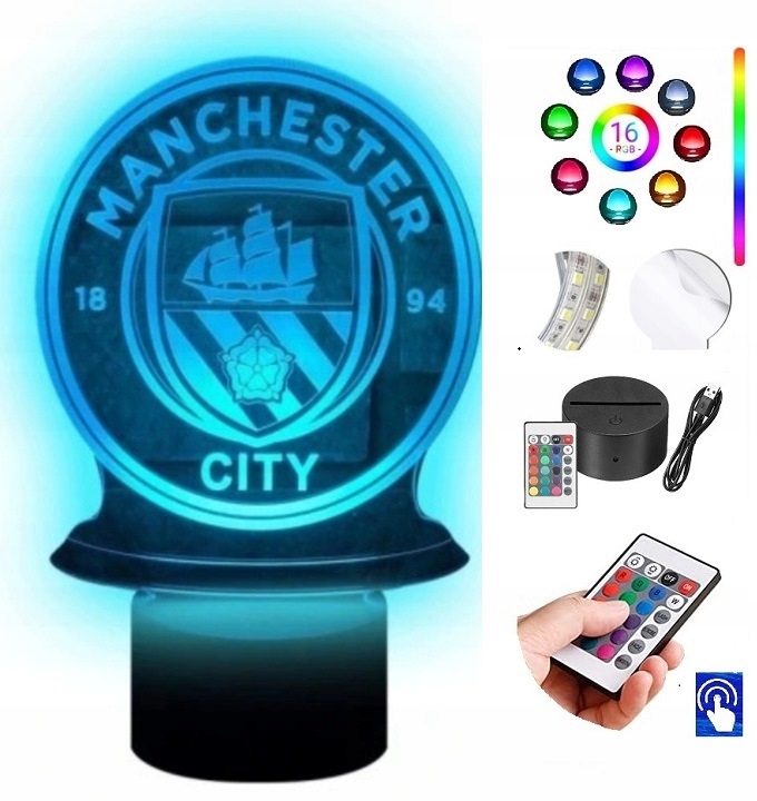 Lampka Nocna Manchester City LOGO LED RGB PLEXIDO - Plexido | Sklep ...
