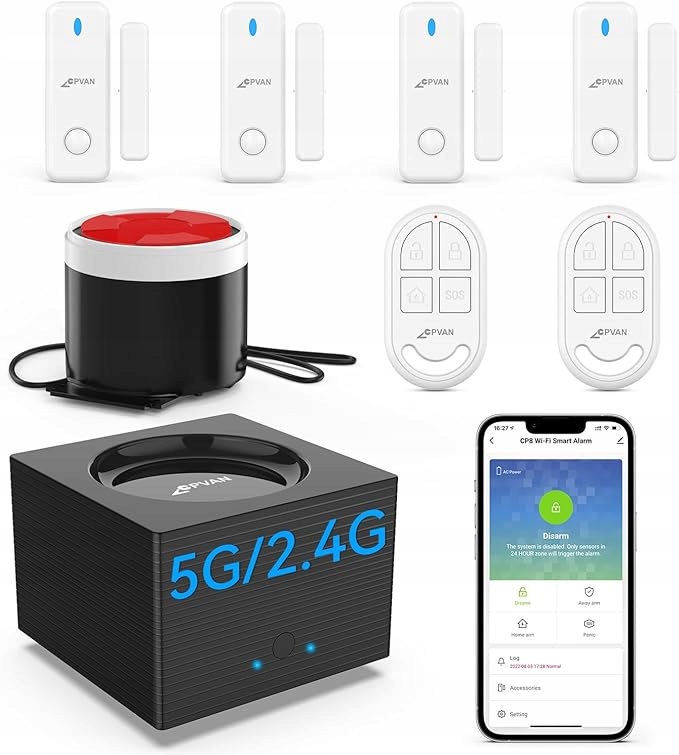 SYSTEM BEZPIECZEŃSTWA DOMOWEGO CPVAN , WIFI 2.4/5G CZUJNIK PILOT ...
