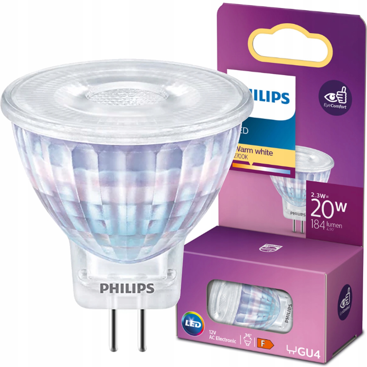 Żarówka LED GU4 MR11 2.3W = 20W 200lm 2700K Ciepła Biała 36° PHILIPS ... Żarówka LED GU4 MR11 2.3W = 20W 200lm 2700K Ciepła Biała 36° PHILIPS ...