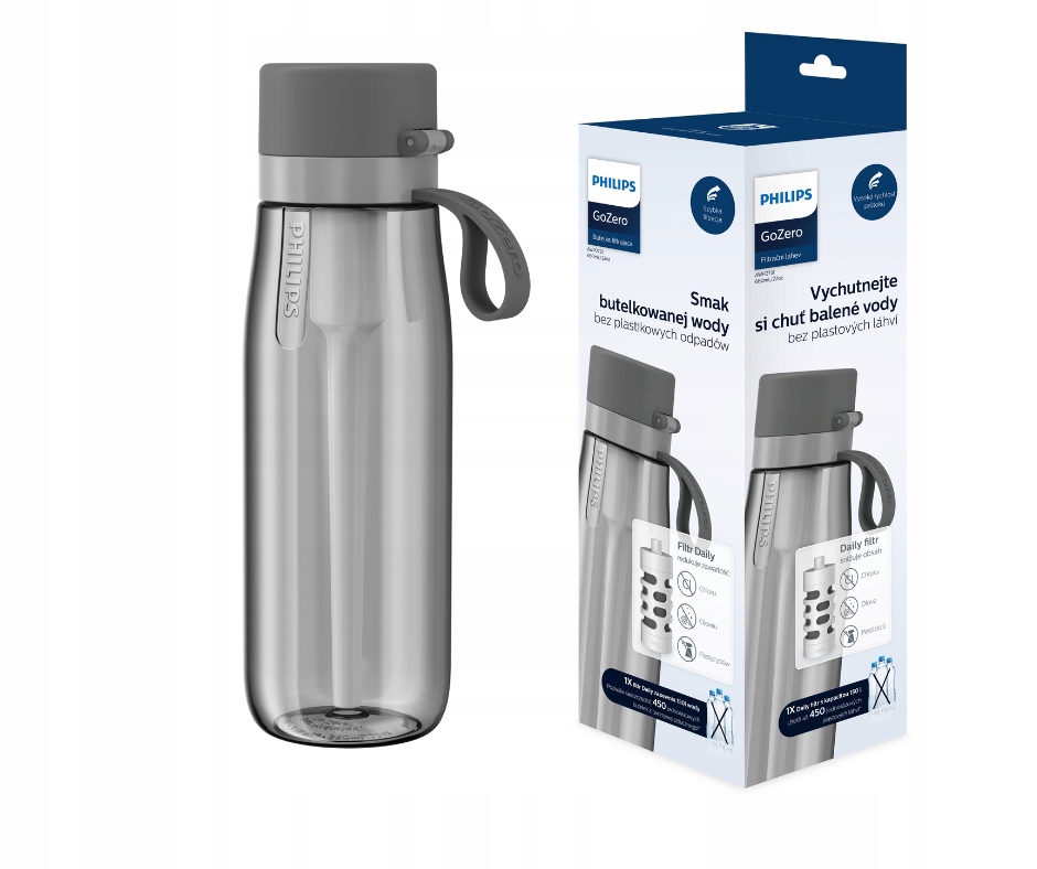 Butelka na wode PHILIPS GoZero Daily, szara, butelka filtrująca 0,66L - Sklep, Opinie, Cena w ...