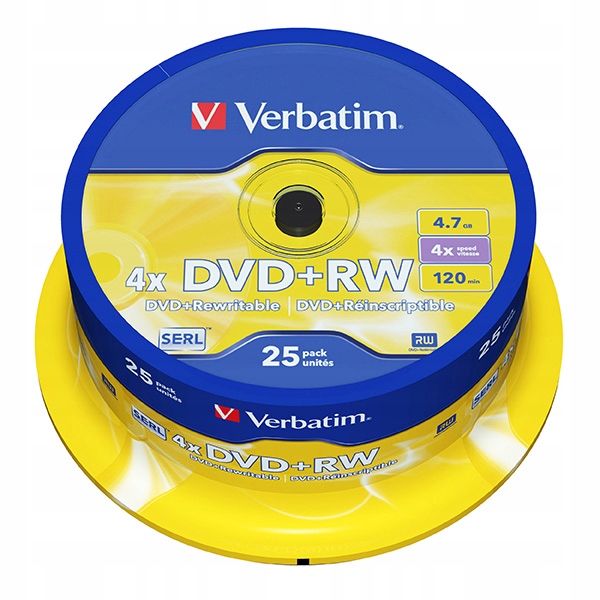 Płyty Verbatim DVD+RW 4.7GB 4x cake 25szt. - Sklep, Opinie, Cena w Allegro.pl