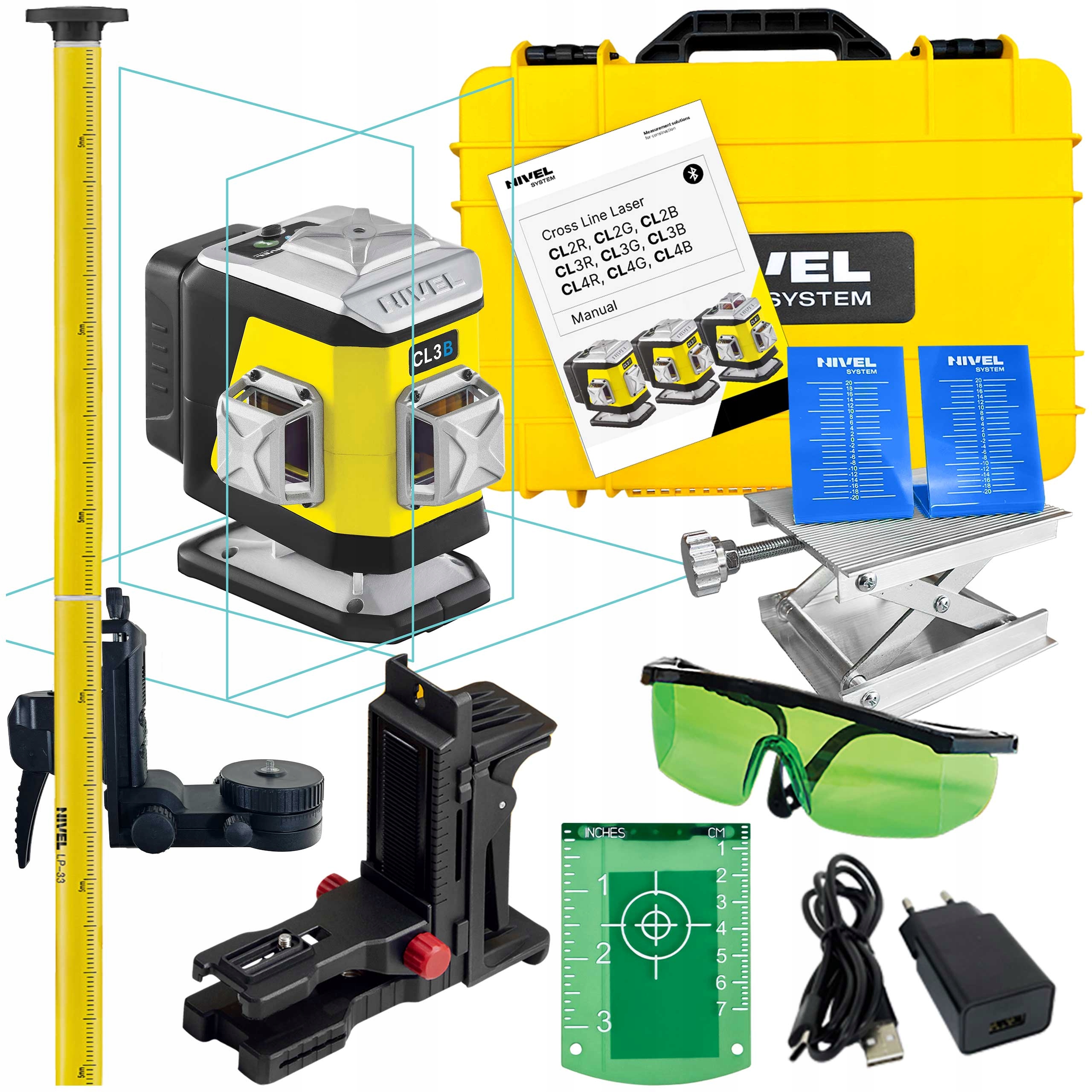 Laser krzyżowy płaszczyznowy niebieski 3x360° Nivel System CL3B zestaw ...