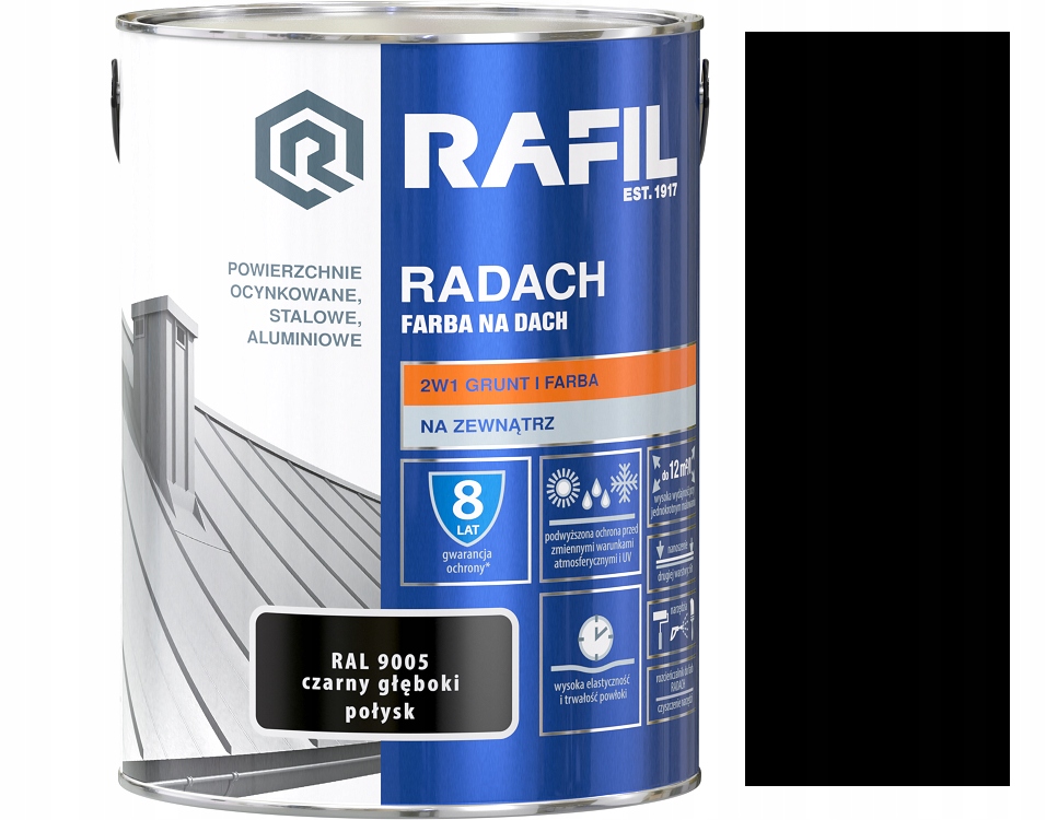 RAFIL RADACH FARBA NA DACH CZARNY POŁYSK 9005 5L (5900105809650) • Cena ...