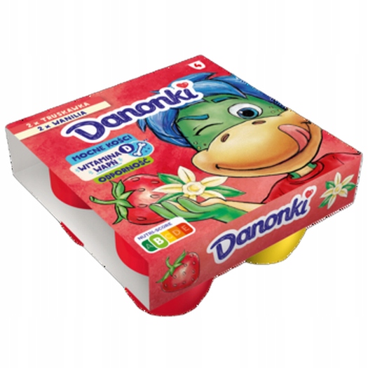 Danone Danonki Mega truskawka - wanilia 4x90g - porównaj ceny - Allegro.pl