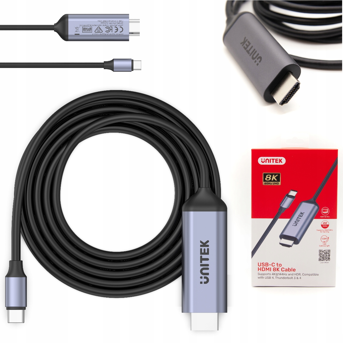 Adapter USB-C - HDMI 2.1 Unitek V1423B 1,8 m - Sklep, Opinie, Cena w Allegro