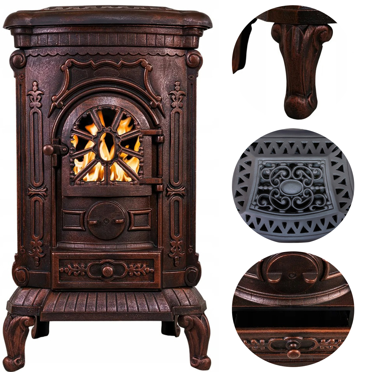 Liatinová pec koza, kachle, krb ambra zlatá fajerka 9 kW 80x46x38 cm 90 ...