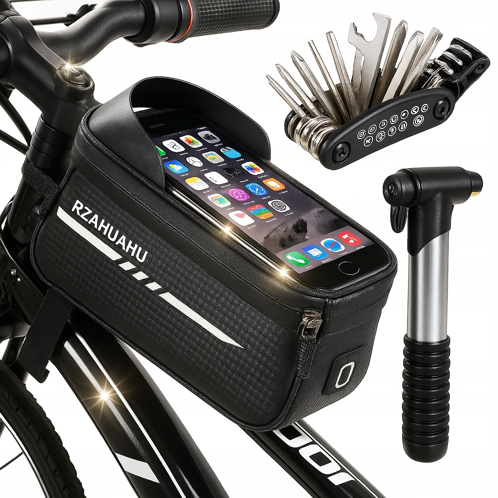 DUŻA SAKWA NA ROWER TORBA NA TELEFON + MINI POMPKA + KLUCZE MEGA ZESTAW ...