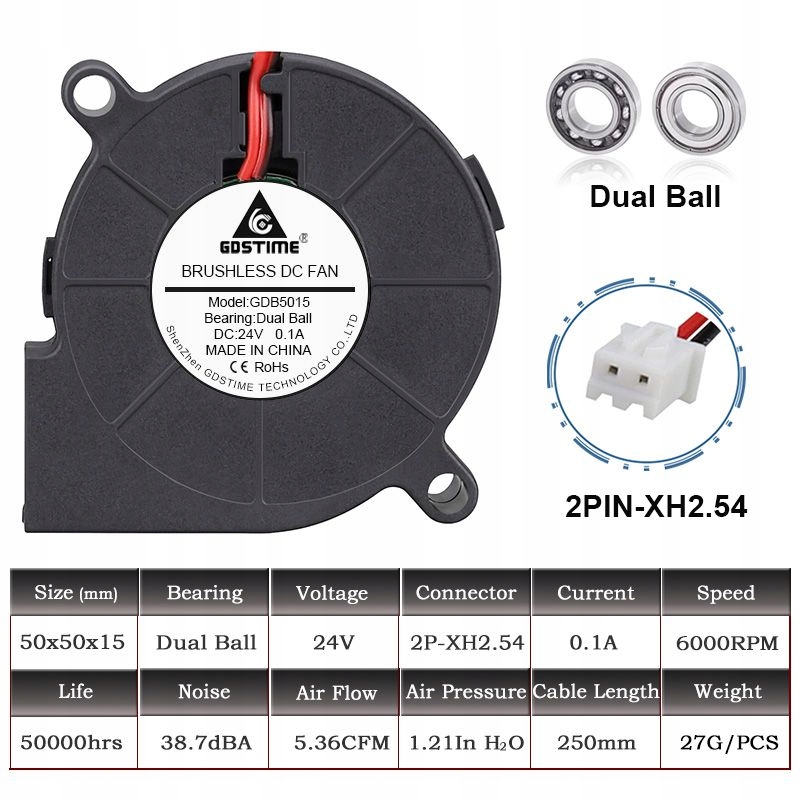 24V 2Ball 6000RPM 5015 Blower Fan DC 3D Printe Fan w Long Yan - Sklep ...