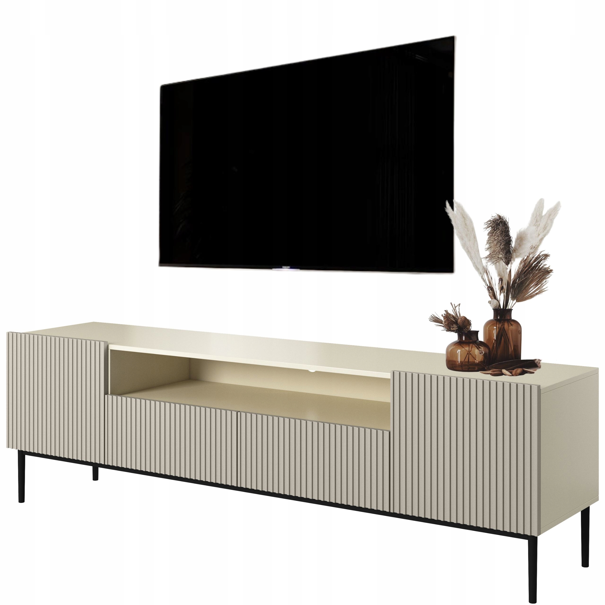 Ryflowana szafka RTV z wnęką kaszmir czarne nóżki - 1790 zł - Allegro ...