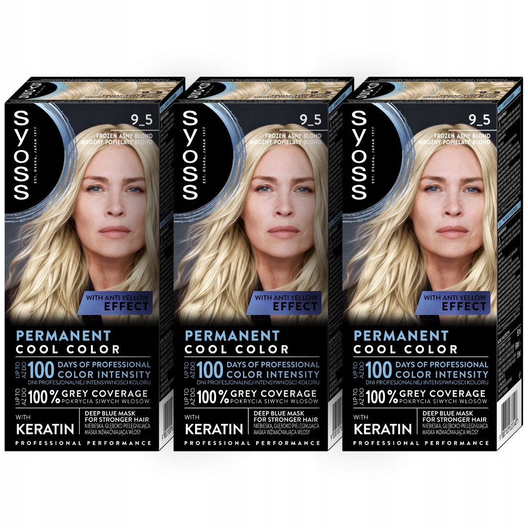 Syoss Farba do Włosów Trwała Permanent Color 9-5 Mroźny Popielaty Blond x3 (3838824396491 ...