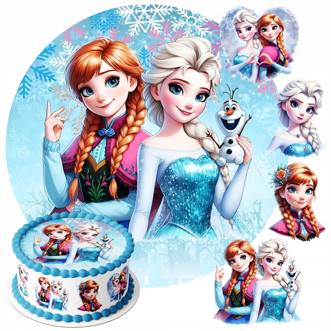 Opłatek na tort FROZEN ELSA ANNA KRAINA LODU urodziny ZESTAW tekst ...