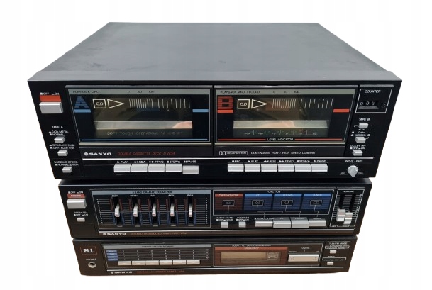 Sanyo V34 + DW34 - amplituner + deck kasetowy - wieża stereo - JAPAN ...