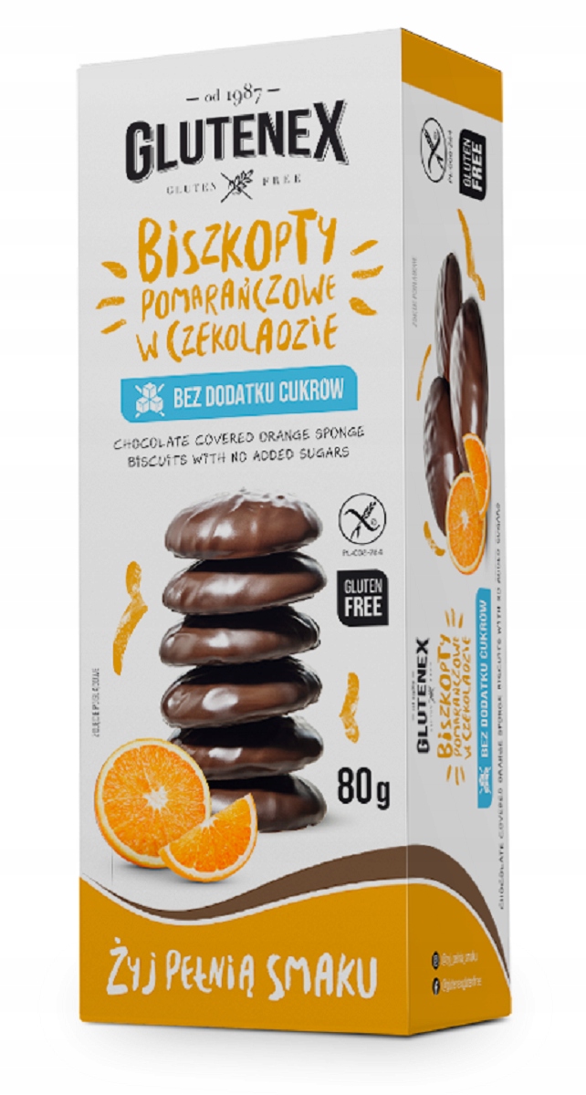 GLUTENEX BISZKOPTY POMARAŃCZOWE W CZEKOLADZIE Bez GLUTENU 80g ...