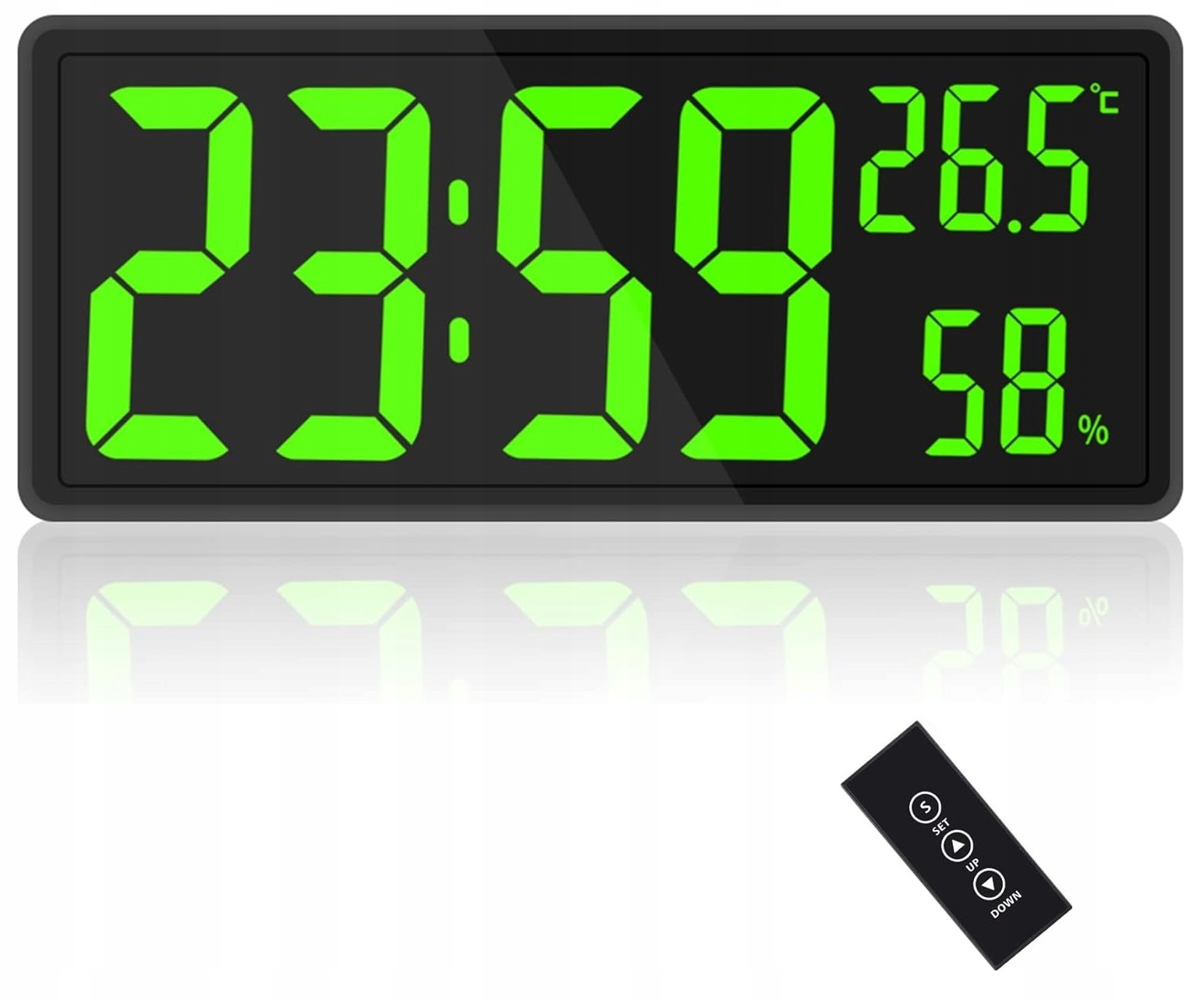 DUŻY ZEGAR ŚCIENNY ELEKTRONICZNY NA PILOTA TEMPERATURA WILGOTNOŚĆ LED ...