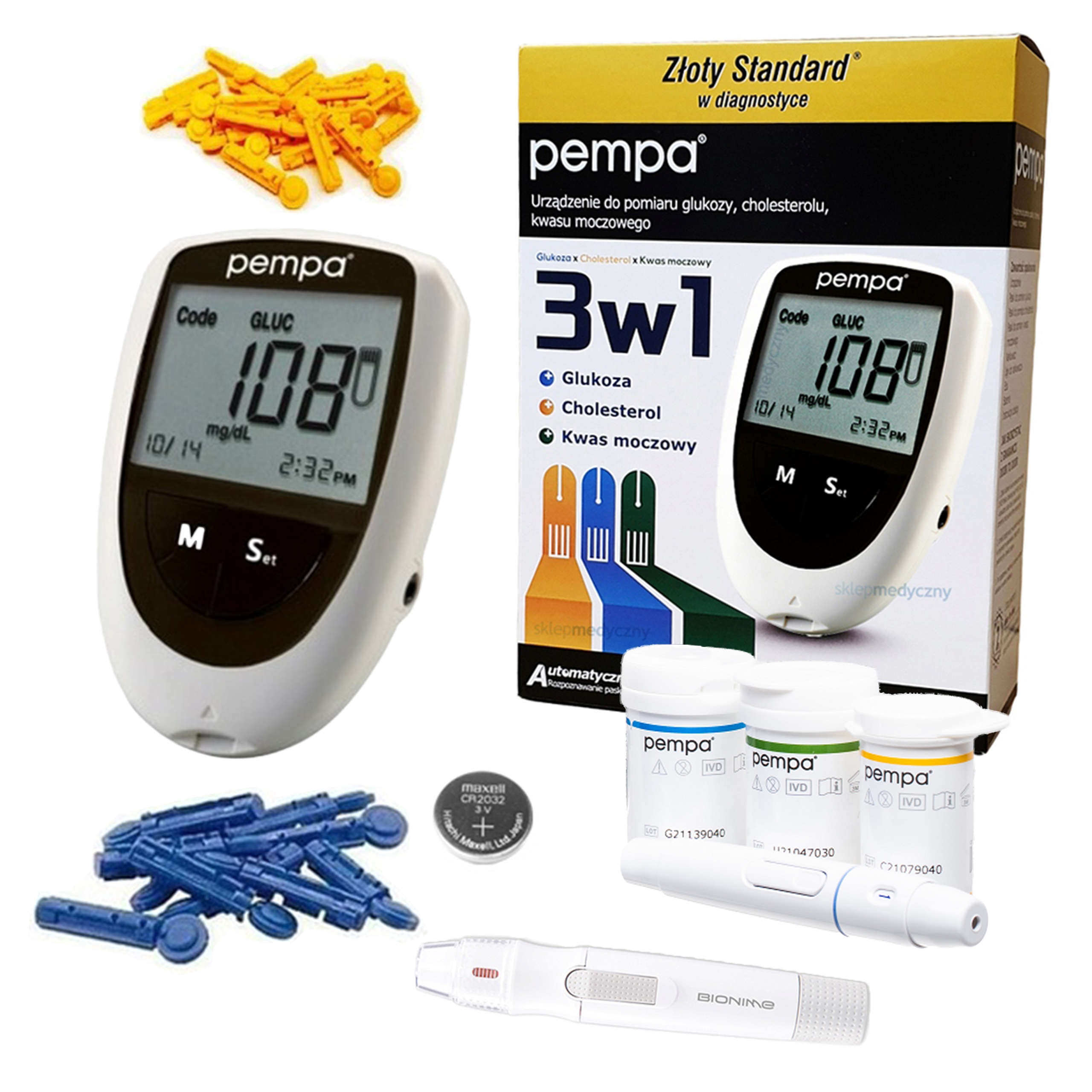 Glukometr PEMPA 3w1 BENECHECK Cholesterol Kwas moczowy Glukoza • Cena ...