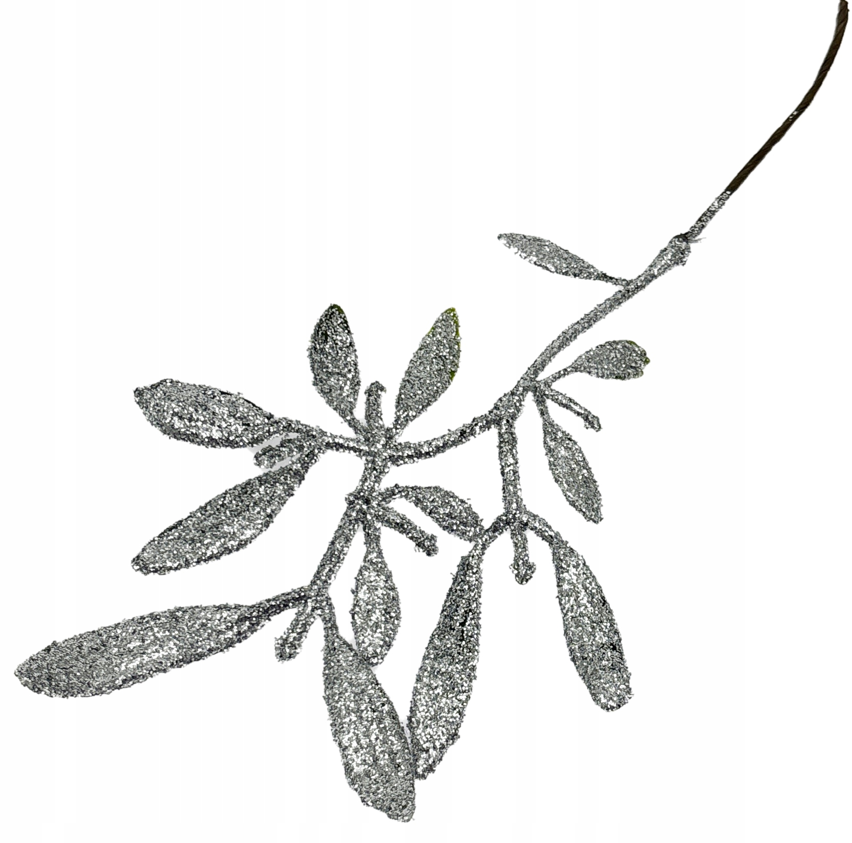 GAŁĄZKA SZTUCZNA BŁYSZCZĄCA LIŚCIE DODATEK SREBRNE WIANKA STROIKA 22CM (5907489843553) • Cena ...
