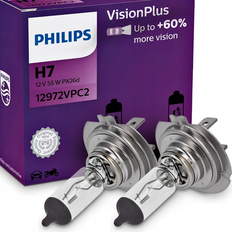 2x ŻARÓWKI PHILIPS H7 VISION PLUS +60% WIĘCEJ ŚWIATŁA 12V 55W ...
