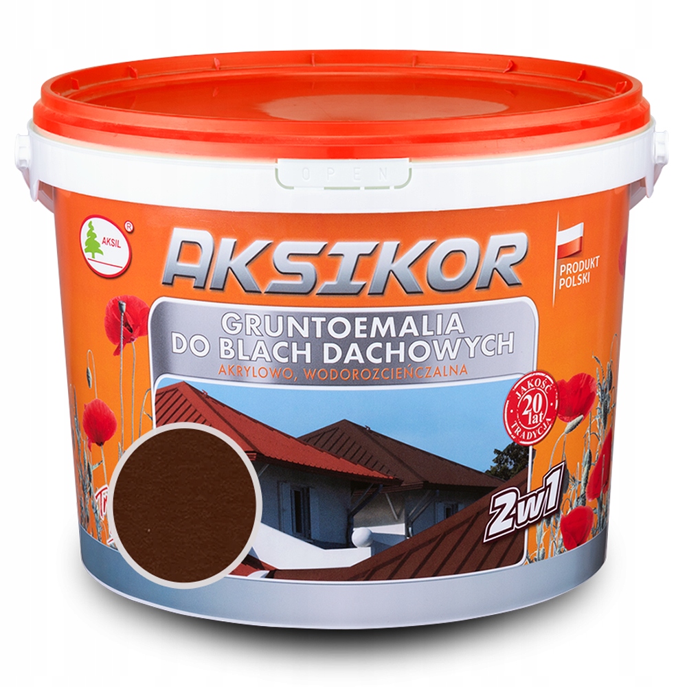 AKSIL AKSIKOR Farba do dachu Brązowy RAL8016 5L (5906681456981) • Cena ...