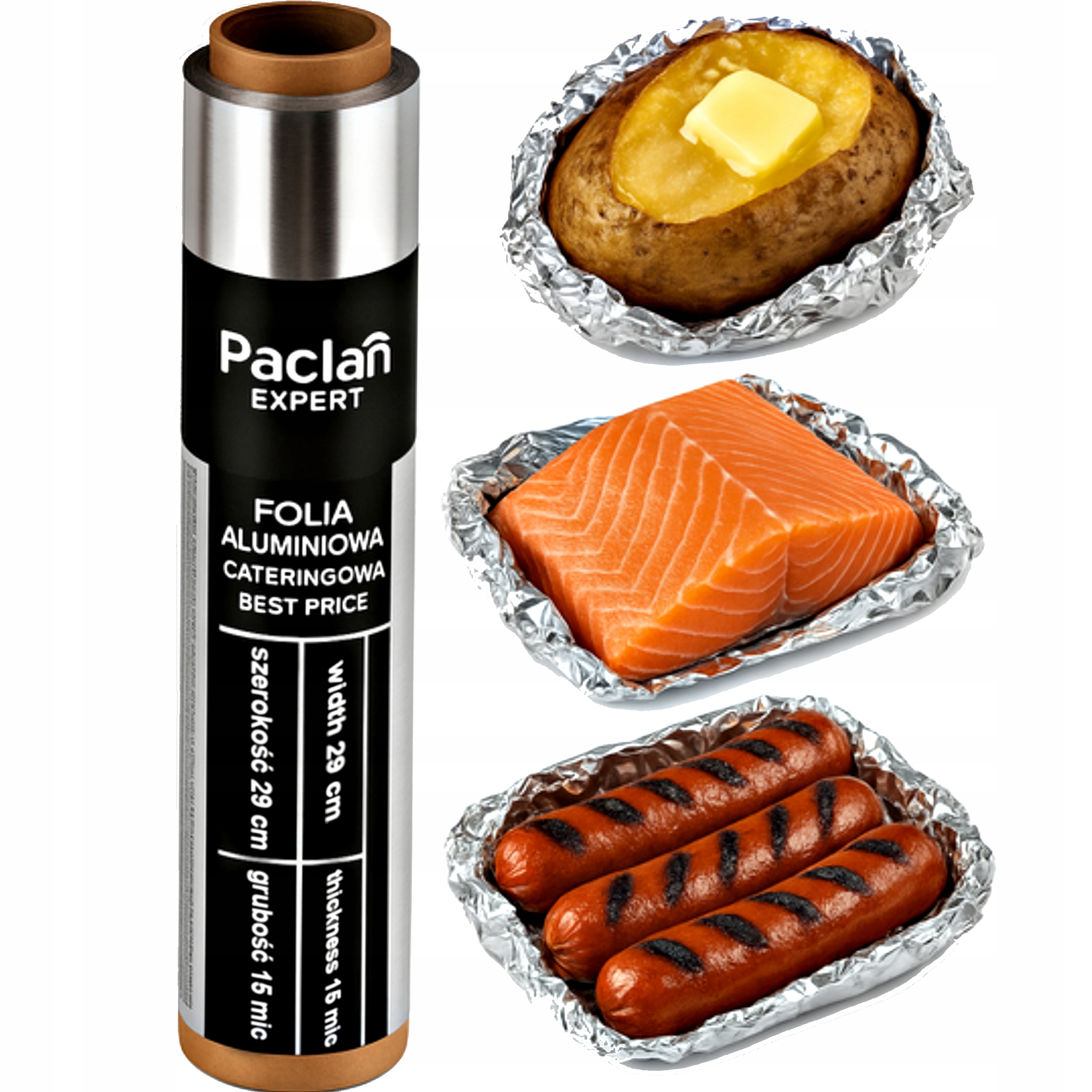 FOLIA ALUMINIOWA SPOŻYWCZA GASTRONOMICZNA CATERING GRUBA MOCNA 60m PACLAN (5900942004096) • Cena ...